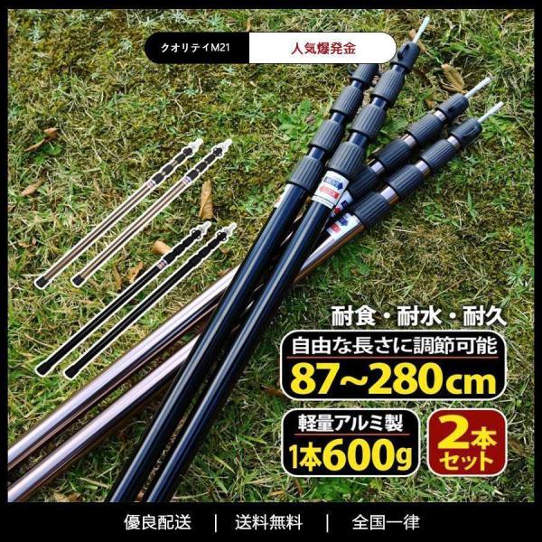 【商品説明】簡単に長さ調節ができる！テント・タープ用補助ポール2本セット タープやテントなどの設営に便利な補助ポール。アジャスター式で長さ調節が可能。軽量で丈夫なアルミ素材。サビにも強くアウトドアに最適です。 ポール先端に、簡単にロープを接...