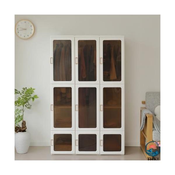 商品名：【長さ69cm、高さ170cmのブラウン×クリアドア付き】ワードローブ・クローゼット・一体型折りたたみ収納ドアラック、ハンガー付き、簡単組み立て、大容量、衣類や雑貨の収納に最適、防塵、省スペース、高耐荷重、新生活にぴったり、スタイリ...