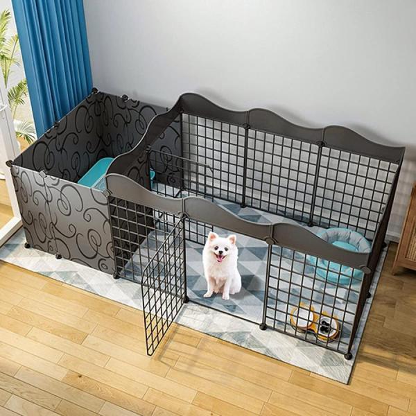 犬のためのプレイペン DIY.ペットプレイペン、屋内/屋外用メタルペットフェンス折りたたみペット犬猫子犬プレイペン、黒。小動物の安全性を保護する：ドアを持つデザインは、小動物に入ってフェンスを出入りするのに便利です。小動物の活動状態は、グリ...