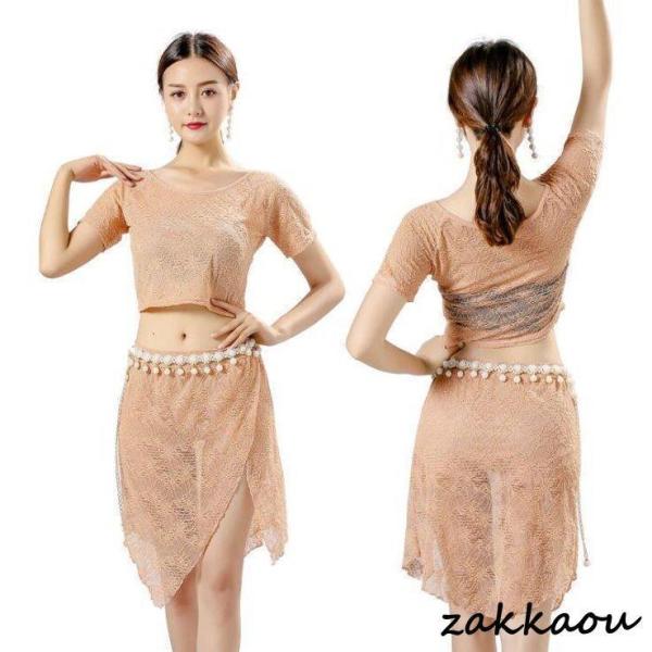 ベリーダンス衣装　社交ダンス衣装　レッスン着練習ウエア　上下セットアップ内容：上下セットアップ（インナーパンツ付、チェーン付かない）サイズ：M：バスト74-88 着丈32　ウエスト62-80 スカート丈36 体重42.5-50kgL：バスト...