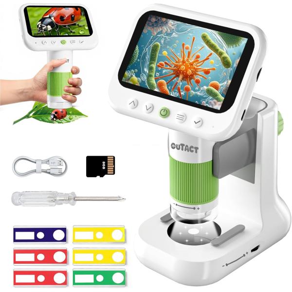 B0FMFKLPZJ 子供用 デジタル顕微鏡 ハンディ顕微鏡 1080p 50-1000X マイクロスコープ 見やすい 4.3インチIPS PC接続可能 画像保存 8GBメモリーカード持ち運び ポータブル 昆虫 生物観察 教育用 夏休み 自...
