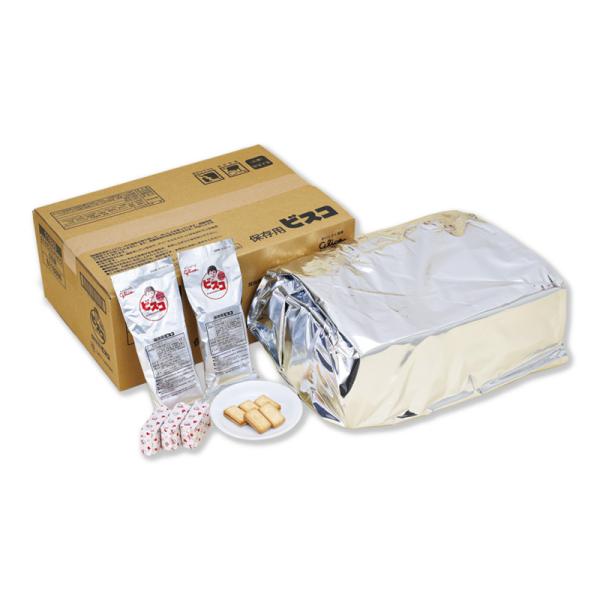 幅広い世代に人気のビスコ。省スペースで、大量備蓄しやすいコンパクトタイプです。賞味期限：５年内容量：（5枚×3袋）×60袋ケースサイズ：443×308×180mm重量：約5.0kgアレルギー情報（28品目中）：乳成分、小麦（鶏卵は使用してお...