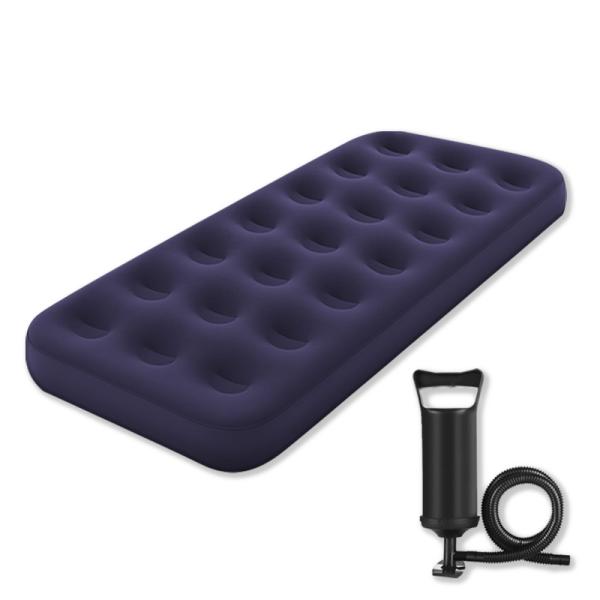 キャンプや非常時に最適な簡易ベッドです。フロッキー加工により肌触りがやわらかく、快適な寝心地。耐荷重約150kgで大柄な方でも安心して使用できます。専用ポンプが付属しており、電源不要で簡単に膨らませることが可能です。約1.2kgと軽量で、コ...