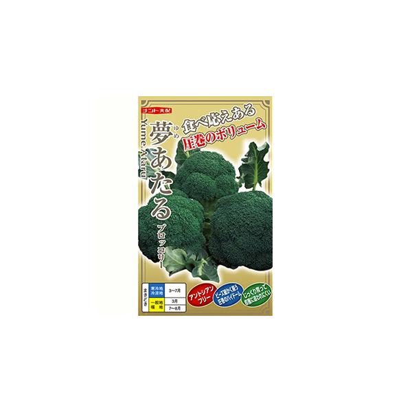 特徴・平坦地の７月下旬〜８月中旬播種.・10月下旬〜1月上旬に収穫となる。・播種後100〜１105日タイプの中早生品種。・厚さ・寒さに対する環境適応能力が高く、播種・収穫幅が広い。・花蕾は厚みが出やすく、非常にボリュームがある。・花蕾粒は細...