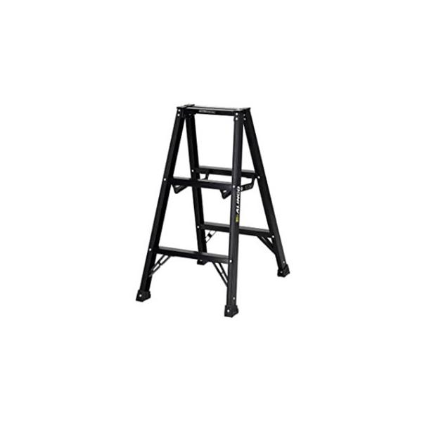 超軽量専用脚立「CIERO BLACK」。　プロの方はもちろん、女性や高齢者の方にも配慮した軽量設計。　狭い場所でも保管しやすい薄型収納タイプ。　開き止め金具はワンタッチ式で楽々開閉。　支柱はオシャレでサビにくいブラックアルマイトを採用。(...