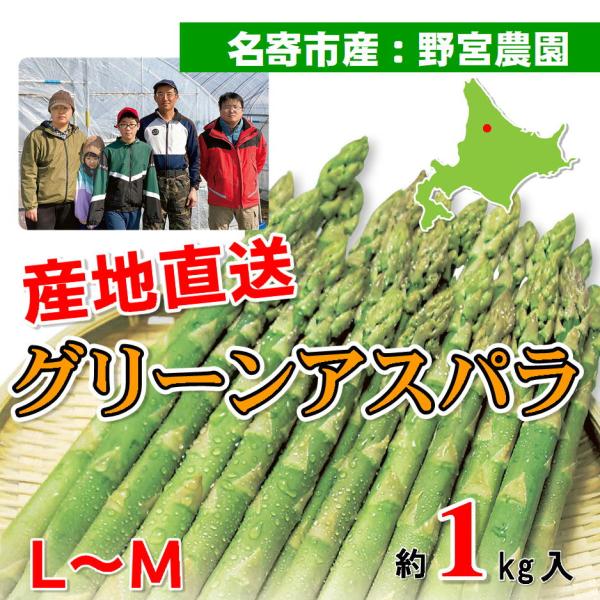 〜〜北海道名寄市　野宮農園より〜〜　地元名寄の採れたてで新鮮なアスパラを産地直送でお届け！鮮度抜群の名寄の旬の味覚をご堪能下さい！A-2 名寄産：野宮農園グリーンアスパラ L〜Mサイズ・約1kg入・1箱ハウス栽培、露地栽培のいずれかをお選び...