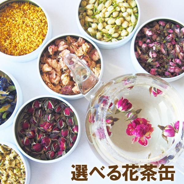 選べる花茶缶1個 ジャスミン ローズ 梅 金木犀 桃 バタフライピー ハーブティー ノンカフェイン お茶原材料：ジャスミン(中国)・ローズ(中国)・梅(中国)・金木犀(中国)・桃(中国)・バタフライピー(タイ)・桜(中国)/香料 原産国：中...