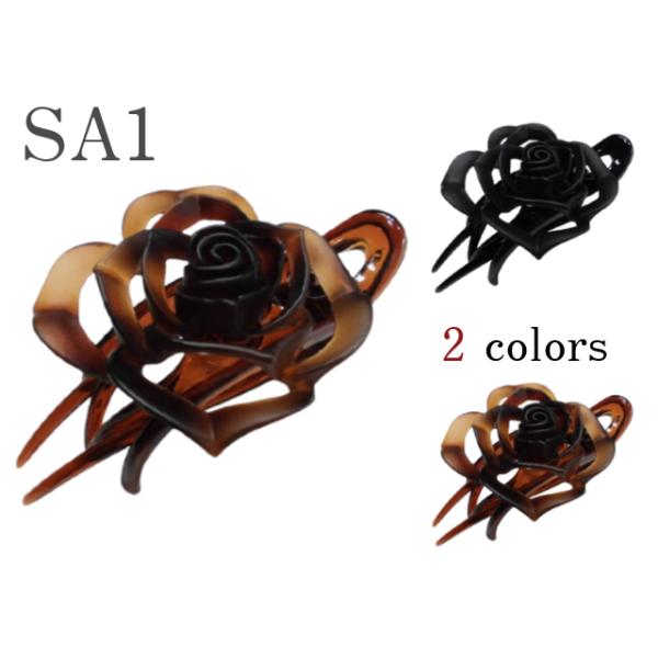 バラモチーフのサイドクリップです！バラモチーフ部分はケシカラーになっております。挟むだけで簡単に上品なヘアスタイルを演出してくれます！サイズ：全長約95ミリ・バラモチーフ部分直径約60ミリ