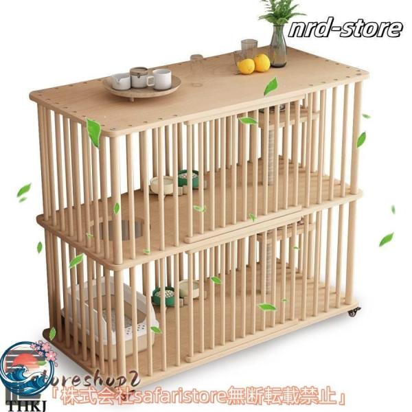【商品サイズ】商品サイズ：幅112cm×奥行56cm×高さ108cm、2段重さ25kg。 素材：猫のケージはE1グレードの無垢材でできており、環境に優しく、スプレー塗料は使用していません。【新しいデザイン】ヨーロピアンスタイルのキャビネット...