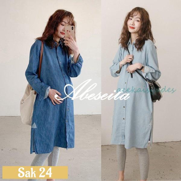 ■サイズ:フリー長さ92cm　肩幅40cm　胸囲104cm　袖丈57cm素材：綿、ポリウレタンマタニティ 服 ワンピース 前開き 安い オシャレ 夏 春夏 仕事 長袖 授乳服 ロング 妊婦 マタニティウェア ゆったり 大きいサイズ