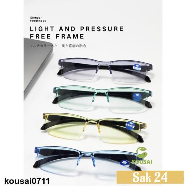 商品仕様材質:PC+ナイロンカラー：イー,ブルー,グリーン,グレー★スマートズーム老眼鏡 PCレンズ PCフレーム素材 色：紫（スマートズーム）、緑（スマートズーム）、青（スマートズーム）、黄（スマートズーム） フレームなし眼鏡 度数範囲：...