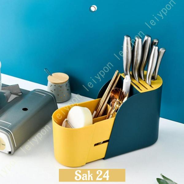【商品仕様】キッチンスタンド製品：具体的な製品とサイズは画像の説明を見てください。材質：PP製。注意：製品は包丁スタンドに限り、他の撮影物品は含まれていません！ 【一括収納】：包丁立て、お箸立てを一体化して、大小様々な包丁、お箸、スプーン、...