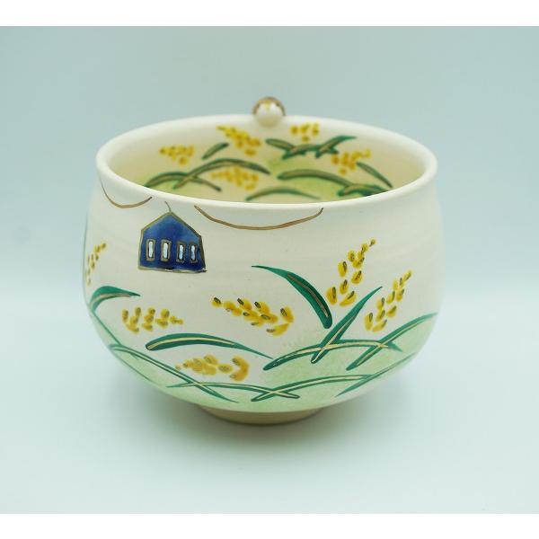 〜商品説明〜・茶碗　色絵　稲穂にすずめ・東山深山　作・化粧箱・寸法(約)　径:10.5cm前後（最上部外径）　高さ:8.3cm前後（すずめ含まず）