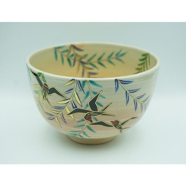 〜商品説明〜・茶碗　刷毛目　柳に燕・中山喜白　作・化粧箱・寸法(約)　径:12.0cm前後　高さ:7.7cm前後