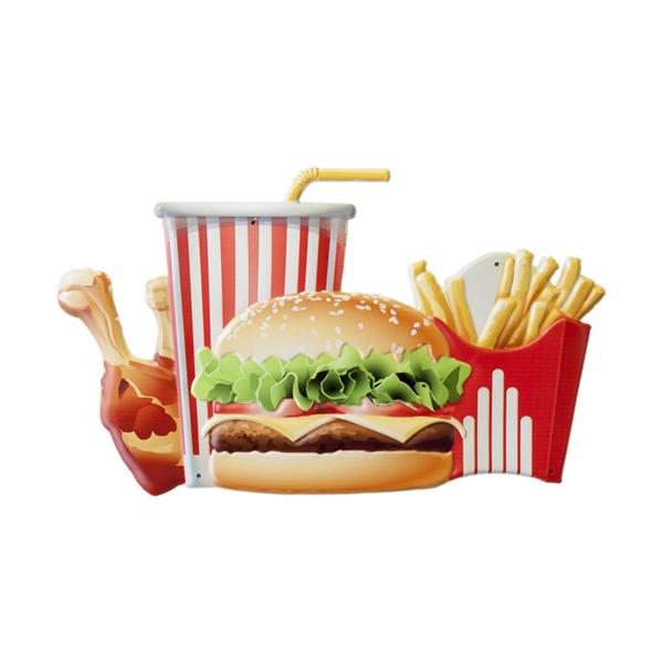 世界中で愛されているハンバーガー！！アメリカンシーンを思わせる、存在感抜群のあの看板☆ レア感たっぷりなオールドアメリカンなハンバーガーのプレート看板になります！ ブリキでは出せない味わいをエンボス加工でビンテージ風に！使えば使うほどビンテ...