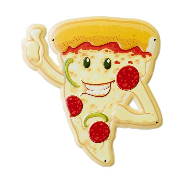 世界中で愛されているピザ！！アメリカンシーンを思わせる、存在感抜群のあの看板☆ レア感たっぷりなオールドアメリカンなピザのプレート看板になります！ かわいいおちゃめなピザのキャラクターがgood♪ブリキでは出せない味わいをエンボス加工でビン...