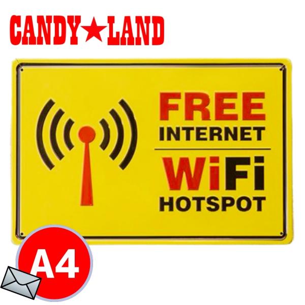 アンティークでレトロ調デザイン　お客様にFREE WIFI をおしゃれにご案内する看板です！ガレージや自分だけのスペースにも　玄関やリビングにもヴィンテージ看板の雰囲気をそのままリアルに再現！壁面に好きなだけ選んで、おしゃれな空間を作ってく...