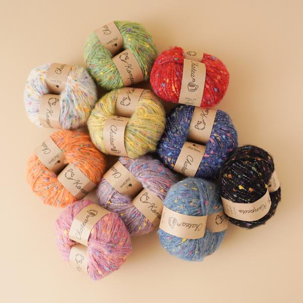 形状：１玉25g(約73m)品質：アクリル45%、ポリエステル42％、ナイロン10％、ウール3%使用針：棒針6〜7号、かぎ針7/0号標準ゲージ：17〜18目・23〜24段(メリヤス編み)、16目8段前後（長編み）Made in china※...