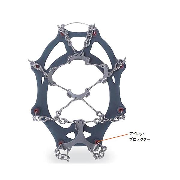 チェーンセンプロは頑丈な作りで故障が少ない。前8本爪、かかと3本爪付き。傾斜面のトラバースでチェーンセンの横づれを防ぐベルクロストラップ付き。専用ケースが付属します。●素材／ステンレススチール、シンセティックラバー●サイズ、アイレットカラー...