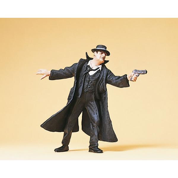 Preiser（プライザー）社製　塗装済完成品　1/22.5　170cmの人間が約7.5cm左利きの男　The left-hander品番：45100入数：1体大きさ：約7.5cm備考：左手で拳銃を構えている※商品の名称や価格・外観・仕様等...