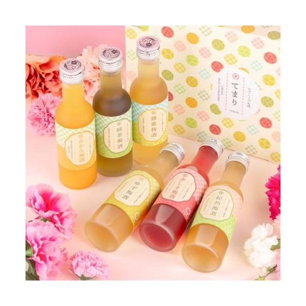 和歌山県産南高梅を使用した「紀州梅酒」をベースに、「赤しそ」、「蜂蜜」、「緑茶」、「みかん」、「ゆず」を加えた梅酒の6本セットです。梅酒 ギフト セット プレゼント 贈物 贈り物 母の日 ホワイトデー 飲み比べ