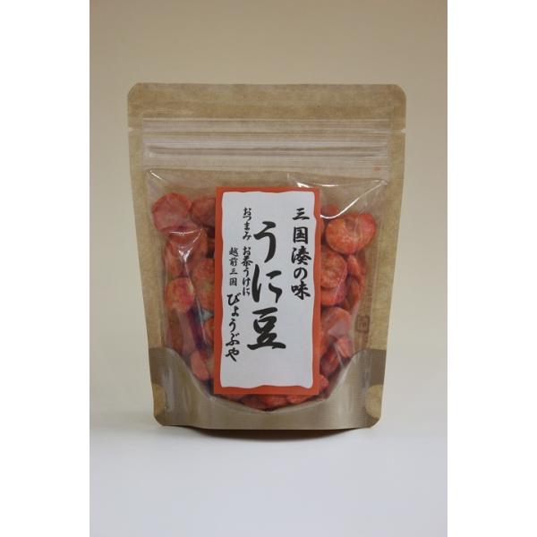 そら豆のサクサク食感にうにの磯の香と甘さが引き立つおつまみ。ちょっぴりの辛さでビールがぐいぐい進みます。内容量　60ｇ