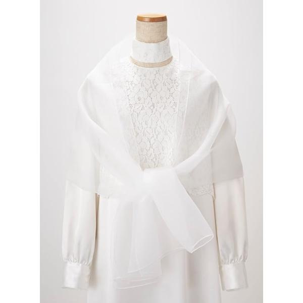 ●デザイン前身と衿…レース　後ろマジックテープ全開　●セット内容ドレス、衿、ストール、腰巻下着、ソックス　●生地ポリエステル　(本体…サテン、ストール…オーガンジー)●カラー　オフホワイト白●サイズバスト100cm　ウエスト110cm　着丈...