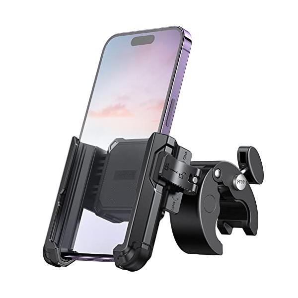 カラー：ブラック???【スマホホルダーの使用方法】まず、スマホホルダーのロックレーバーを回転して、スマホホルダーの両側を開きます。スマホをホルダーに入れ、ロックレバーを回転して、スマホホルダーの両側を引き締めます。スマホの幅より約3-4ｍｍ...