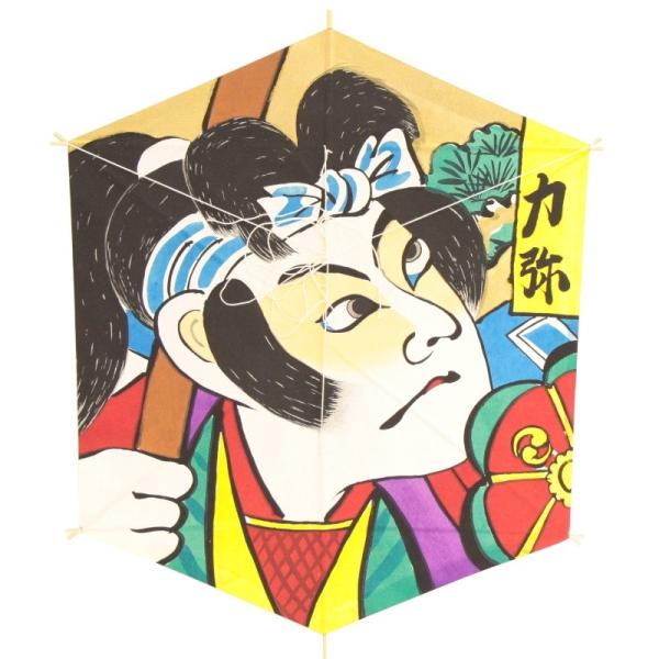 インテリア 手描き和凧 六角凧 約縦60×横48cm【ロ-16ハ】歌舞伎絵 力弥 お正月飾り 壁掛け可・飾凧 日本の伝統新年のお祝い、謹賀迎春を演出するインテリア、店舗のディスプレイに、お正月の飾り