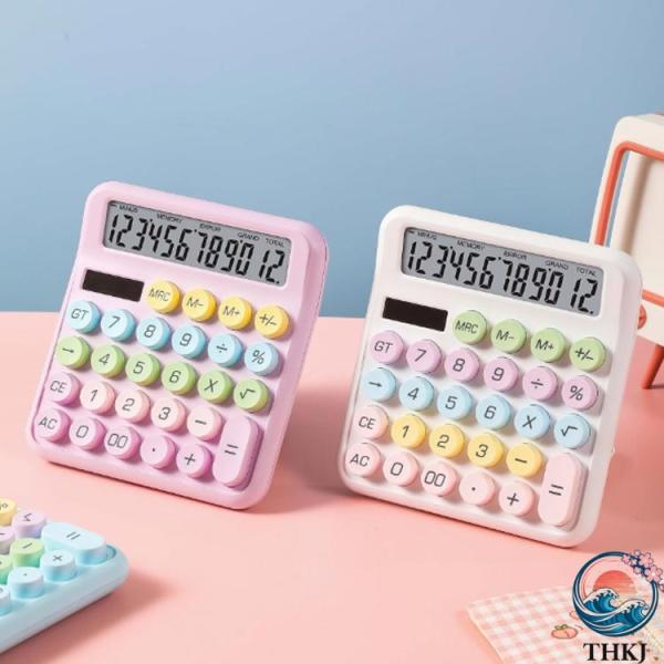 丸ボタン お洒落 大きい 電池式 静音 可愛い 簿記 滑り止め 大型LCDディスプレイ 事務用 12桁 持ち運び便利 電卓 日常用 オフィス用 学校用 計算機