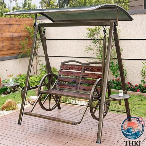 ? スイングチェアの：高品質の大型チェーンとフックにより安全なスイングが保証され、シートの位置を自由に調整できます。 セキュリティを改善します。シェードキャノピーのデザイン全天候対応，紫外線や雨から保護。屋外、庭、パティオに最適。? 安定し...