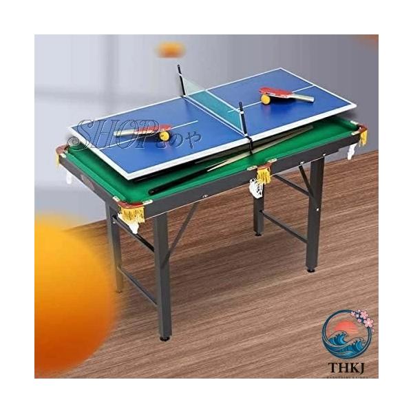 ? リアルなデザイン：私たちのビリヤードテーブル全体は、ビリヤードテーブルの主要部分、4つのテーブル脚と2つの補強プレートで構成されています。すべてが組み立てられると、優れたゲームプラットフォームが表示されます。? 含まれているすべての遊具...