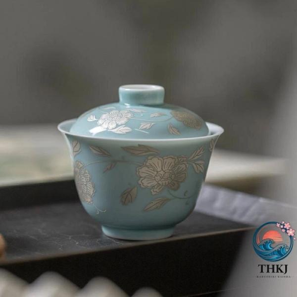 限定 中国茶器 伝統蓋碗 磁器 「牡丹」茶葉 ウーロン茶 お茶 ギフト 台湾茶器