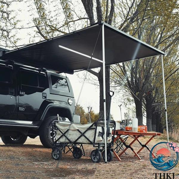 ? 200Dオックスフォード布生地：車のオーニングは200Dオックスフォード布で作られており、優れた引張強度、耐摩耗性、耐風圧性を備え、オーニングの長寿命を保証します。オーニングは黒の接着剤と防水コーティングでコーティングされており、防水性...