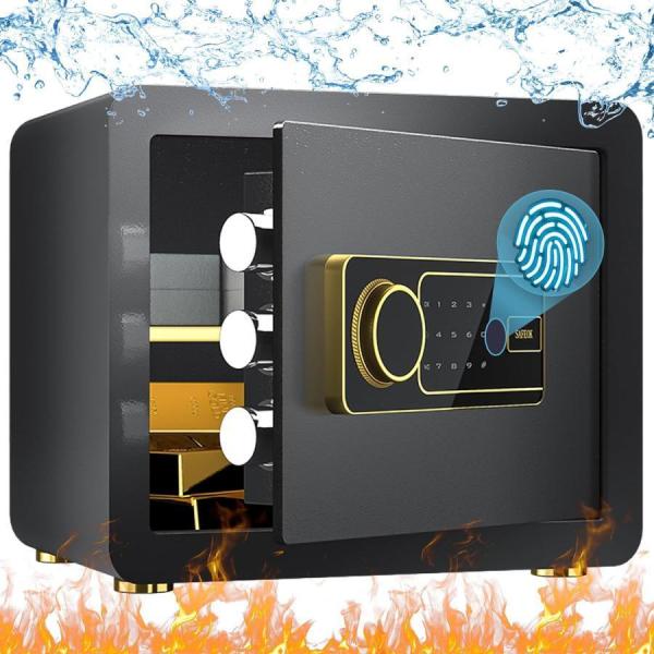 【指紋・暗号番号・キー3種類の開錠方法　速やかに出し入れ】指紋認証金庫はテンキー式金庫より高い安全性、正確性、利便性があります。生体認証指紋センサーを使用して、センサーに指をかざすだけで簡単に開錠され、貴重品を速やかに出し入れできます。暗証...