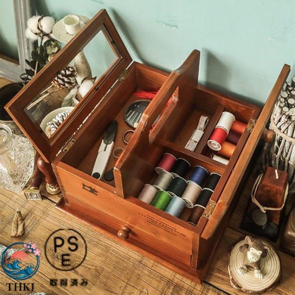 【商品名】　裁縫箱, ソーイングキット、レトロな木製ソーイングバスケット、ポータブルソーイングボックス、引き出しタイプのデスクトップ収納ボックス、ホリデ 【商品説明】　・ギフト：この製品は、縫製、洋服作り、手工芸品のプロジェクトに従事するの...