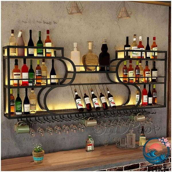 ? 高品質の素材と技量：高品質の厚みのある鉄素材で作られた壁に取り付けられたワインラック、完全なはんだ接合、安定した頑丈な構造、強力な支持力、塗料は高温で焼き付けられており、錆びず、塗料の脱落もありません。? ライトストリップデザイン: バ...