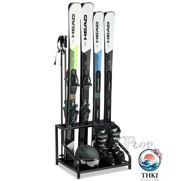 ? 自立式スキーラック:最大4組のスキーとポールを収納できます。 スキーブーツ、ヘルメット、スキーゴーグル用の予備スペースがあります。 スキー用具を整理して簡単にアクセスできます。 注意:最大テール幅130mmのスキーに対応。? フロアスタ...