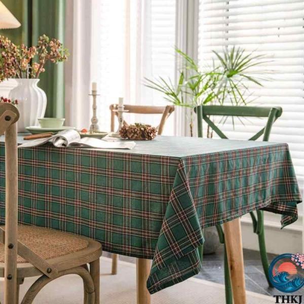 テーブルクロス ダイニング 食卓 布製 ファブリック 色織り チェック柄 長方形 アメリカンスタイル クリスマスホリデー イベント用 グリーン