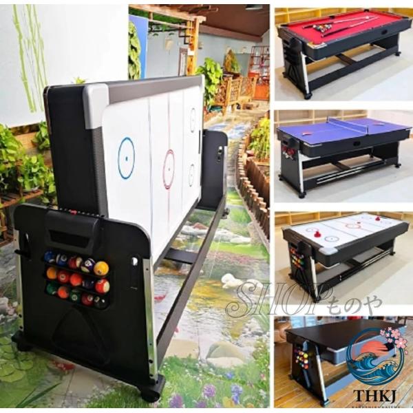 ? 多機能 4in1 デザイン：4種類のゲーム（ビリヤード台 / アイスホッケーテーブル / 卓球台 / ダイニングテーブル）に切り替え可能で、家庭やオフィスの限られたスペースを有効活用。回転式天板で簡単切替え、室内ゲームから食卓まで幅広く...