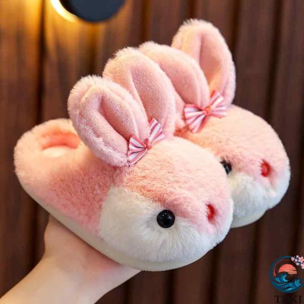 ルームシューズ キッズ ベビー 男の子 女の子 秋冬 あったか 保温 ふわふわ もこもこ 滑り止め うさぎ キャラクター かわいい コットン スリッパ 室内履き フリ