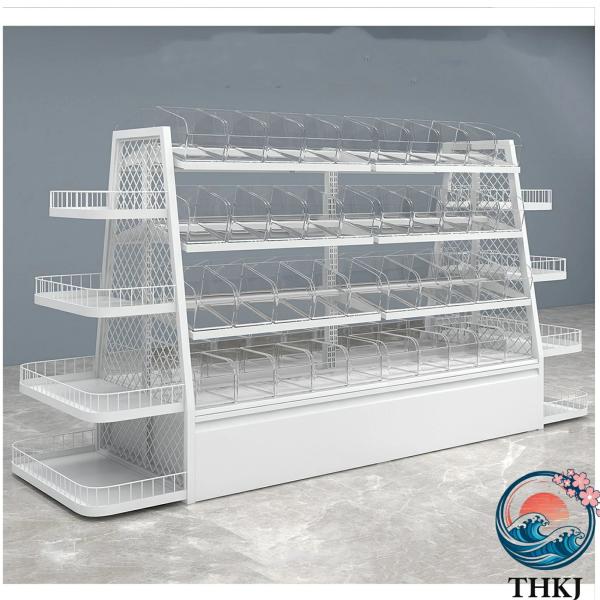 ? 【大容量設計、空間有効活用】多層構造と、長さ298cm（または275cmなど）、高さ130cmのサイド収納バスケットを組み合わせ、スーパーマーケットのスナックや日用品などを収納するのに十分な陳列スペースを確保します。また、規則的な仕切り...