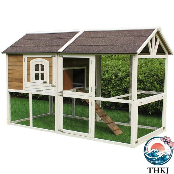 ?この大型ウサギ小屋は木製で、すべての金網は偶発的な怪我を防ぐためにしっかりと溶接されており、動物に無害な環境に優しいワニスで塗装されています。? アスファルトの屋根と木製の壁の塗装は雨水から保護し、天候パターンに耐えます。屋外用に設計され...