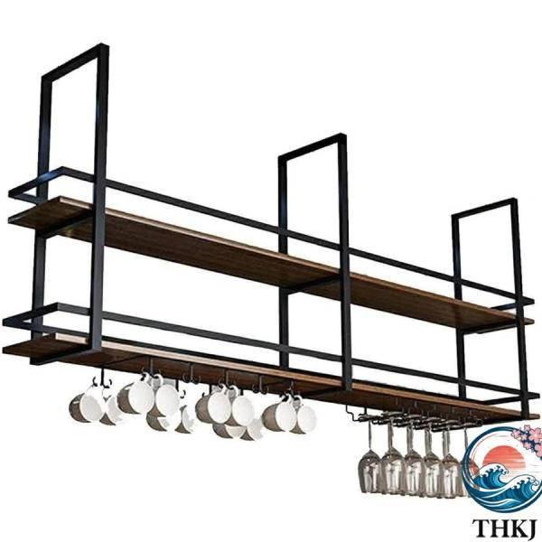 【ワインラック素材】：当社のワイングラスホルダーは金属鉄+無垢材でできており、頑丈な構造でぐらつき、傾き、落下を防ぎます。アンティークな美しさを生み出し、部屋全体の目を引くものになります。【オープンストレージデザイン】：この天井ラックはオー...