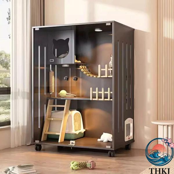 【製品詳細:】商品サイズ(約)：90x60x120cm/35.4x23.6x47.2in(長さ×幅×高さ)重量：48kg素材：天然木ドア：強化ガラス耐荷重：ステップ：10kg、天板：20kg組み立てるかどうか: はい対象動物：5kg未満の猫...