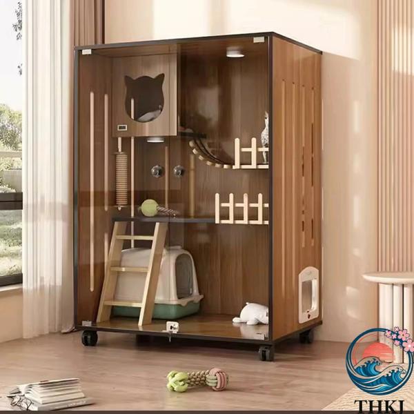 【製品詳細:】商品サイズ(約)：90x60x120cm/35.4x23.6x47.2in(長さ×幅×高さ)重量：48kg素材：天然木ドア：強化ガラス耐荷重：ステップ：10kg、天板：20kg組み立てるかどうか: はい対象動物：5kg未満の猫...