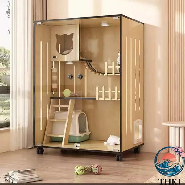 【製品詳細:】商品サイズ(約)：90x60x120cm/35.4x23.6x47.2in(長さ×幅×高さ)重量：48kg素材：天然木ドア：強化ガラス耐荷重：ステップ：10kg、天板：20kg組み立てるかどうか: はい対象動物：5kg未満の猫...