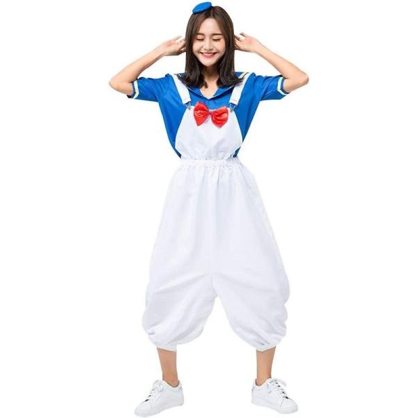 大人気のキャラクター衣装が登場!すっきりしたフォルムの白いサロペットがスタイリッシュで、トップスの明るい青も合わせて、元気いっぱいな印象です。ヘアクリップ仕様の帽子をちょこんと着ければ,とってもキュート♪様々なイベント、宴会、誕生日会、舞台...