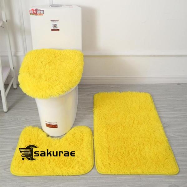【サイズ】3ピース＝U字型40*50 + カバー45*50 + ドアマット50*80【ふわふわ肌触り】：肌ざわりもふわふわとした心地よい肌ざわりに仕上げました。 長すぎない絶妙な長さのパイル（毛足）がふっくらと足元を優しく包み込みます。 パ...