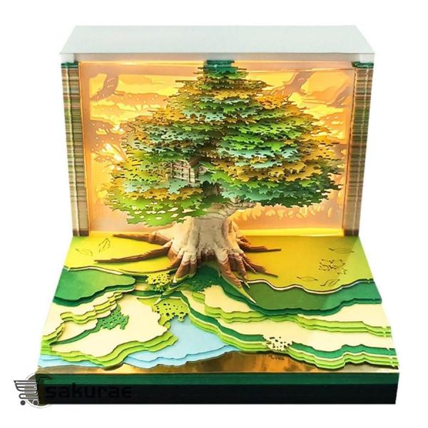 【オフィス装飾】3Dツリーハウスのカレンダーメモ帳には、防塵の透明なアクリルボックスが付属し、あらゆる場所に適したユニークな装飾です。実用的な価値と古典的な紙の彫刻の職人技を組み合わせて、収集価値のある装飾アートを作成します。【ユニークなデ...